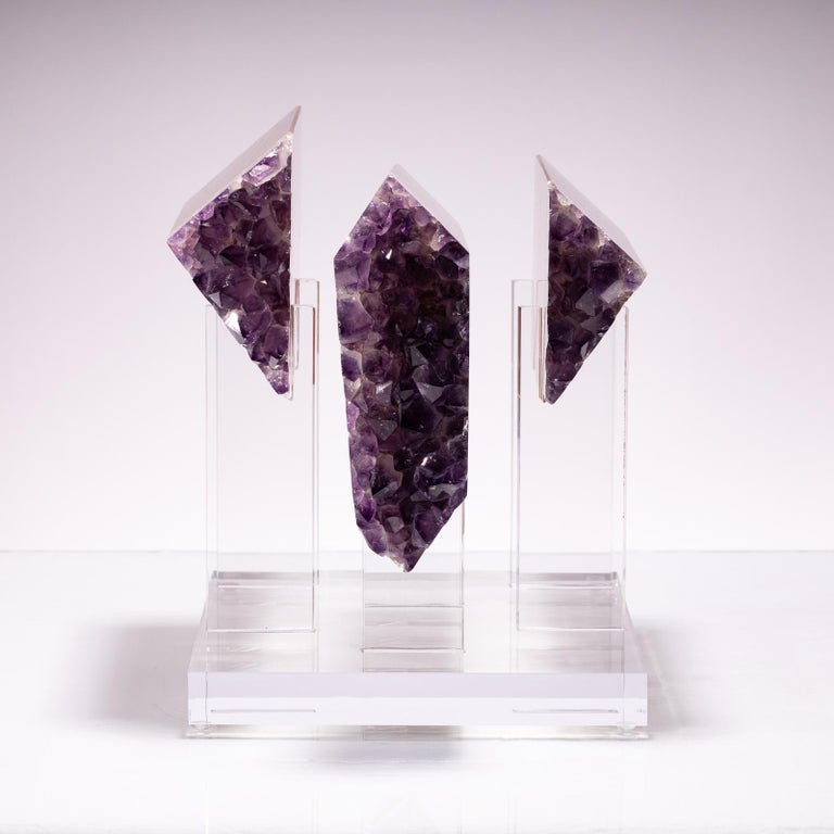 Uruguay Amethyst and Boil Glass fusion Sculpture For Sale at 1stdibs