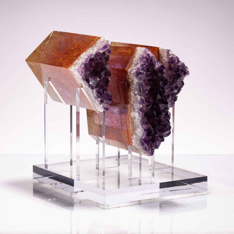 Uruguay Amethyst and Boil Glass fusion Sculpture For Sale at 1stdibs