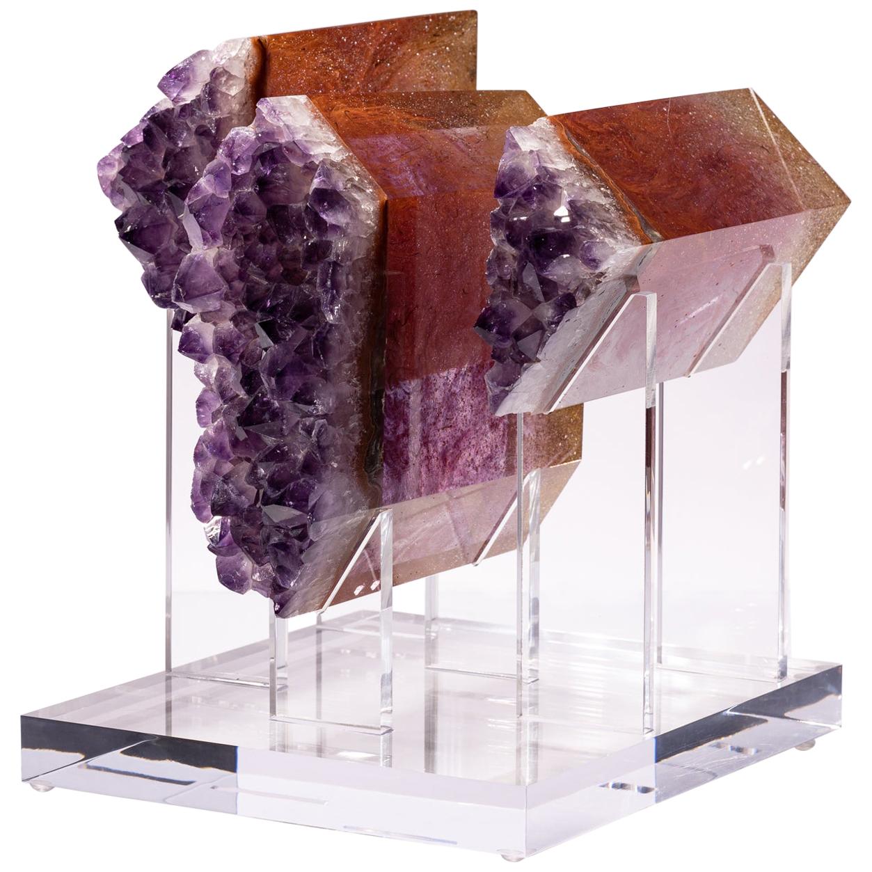 Uruguay Amethyst and Boil Glass fusion Sculpture For Sale at 1stdibs
