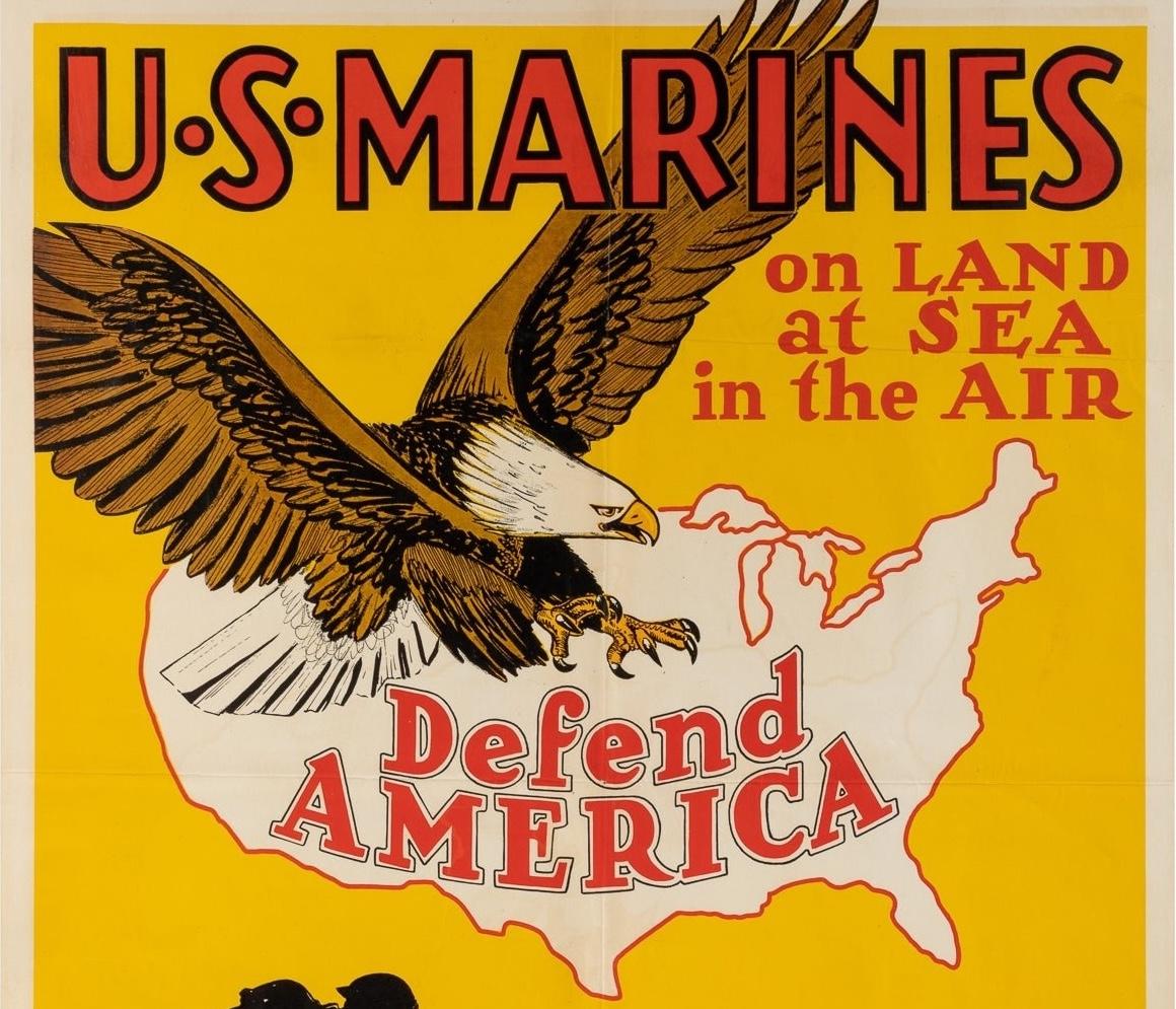 "U.S. Marines on Land at Sea in the Air Defend America" Vintage WWII ...