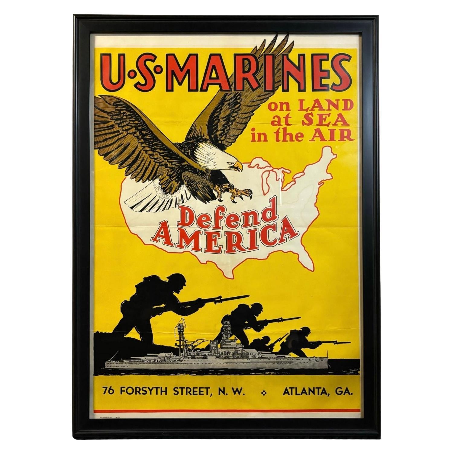 "U.S. Marines on Land at Sea in the Air Defend America" Vintage WWII ...