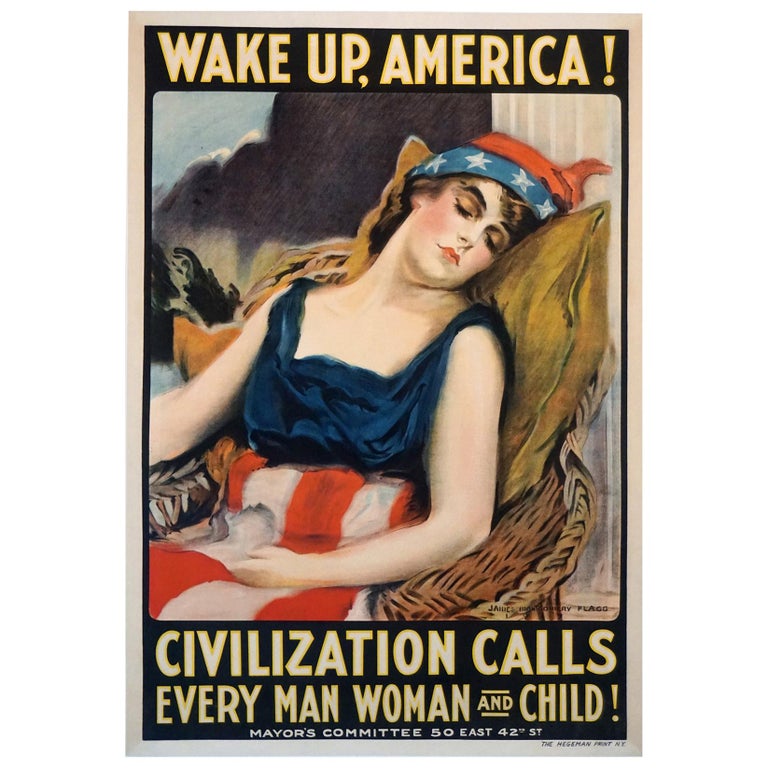U.S. Vintage WWI Propaganda Poster ‘Wake Up America’ by James ...