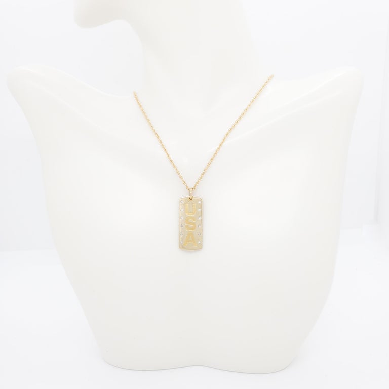 USA 14k Yellow Gold and Diamond Round Tag Pendant Necklace For Sale at ...