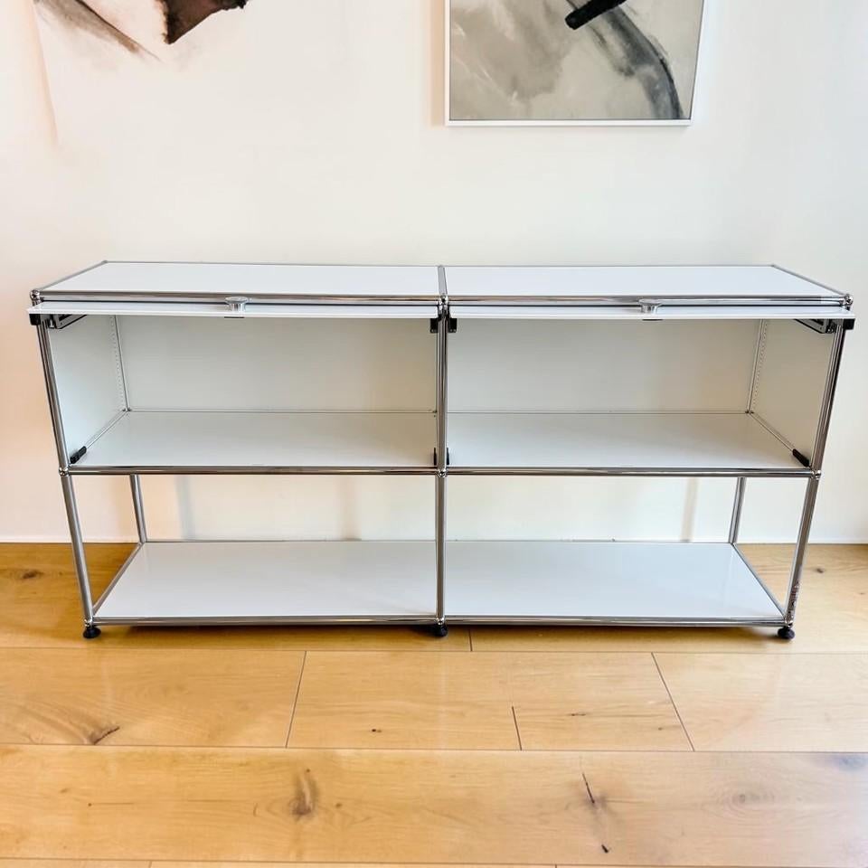USM Haller 2x2 Media Console Cabinet in Pure White with Flip-Up Doors ...