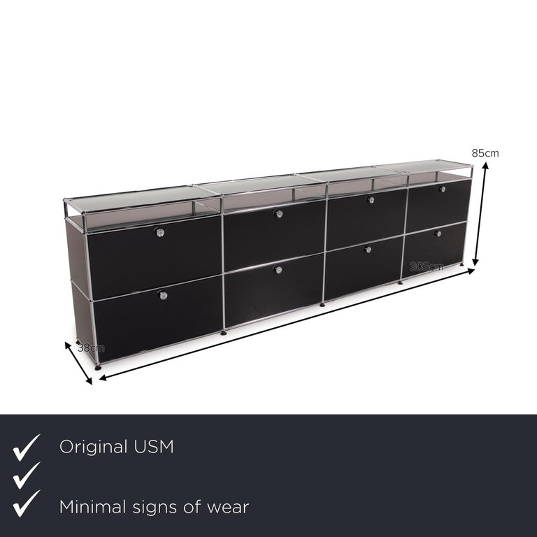 USM Haller Metal Sideboard Black Highboard Glass Shelf Compartments ...