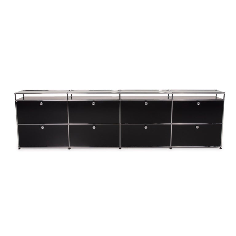 USM Haller Metal Sideboard Black Highboard Glass Shelf Compartments ...