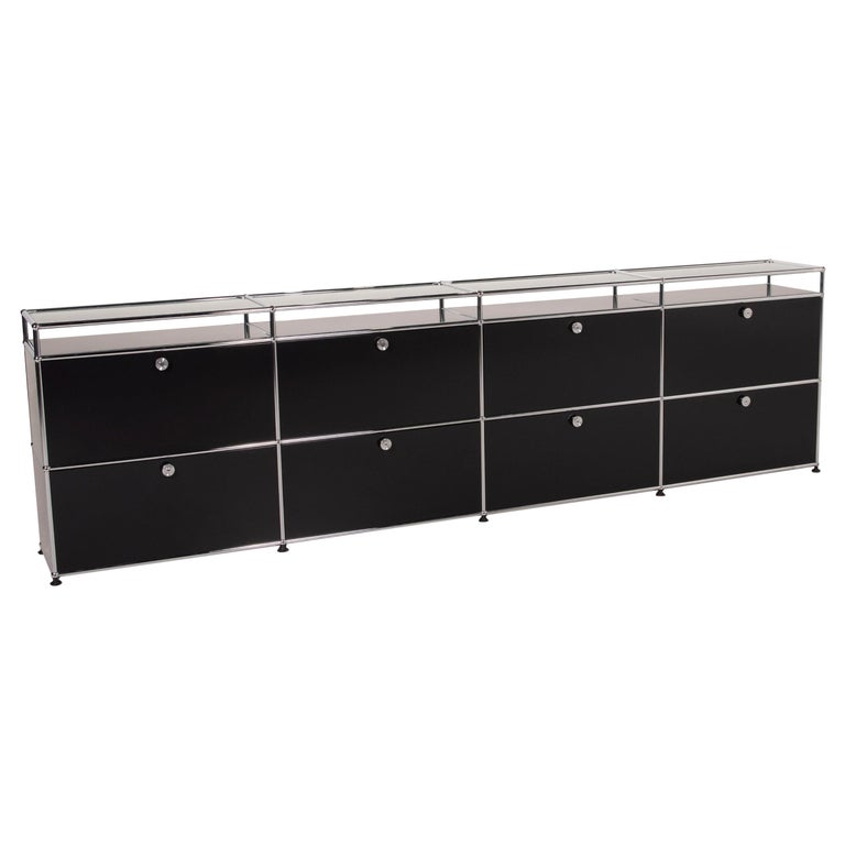 USM Haller Metal Sideboard Black Highboard Glass Shelf Compartments ...
