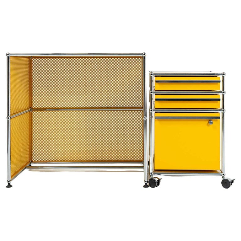 USM Modular System Desk and Rolling Cabinet in Golden Yellow For Sale ...