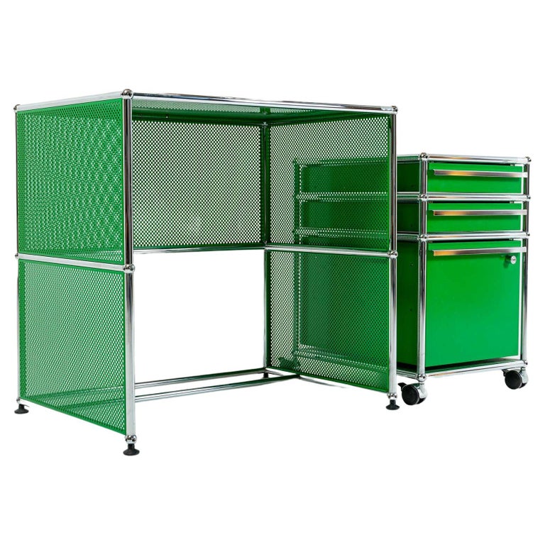 USM Modular System Desk and Rolling Cabinet in USM Green For Sale at ...