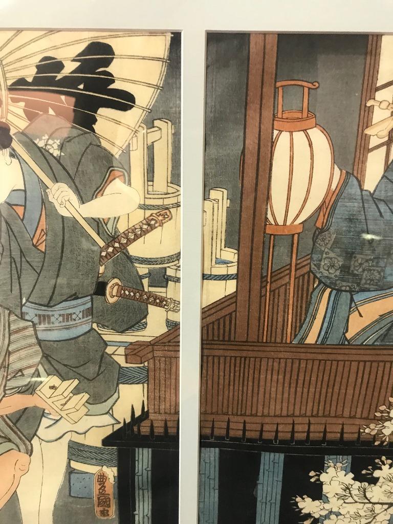 Utagawa Kunisada 'Toyokuni III' Japanese Diptych Woodblock Print at 1stDibs