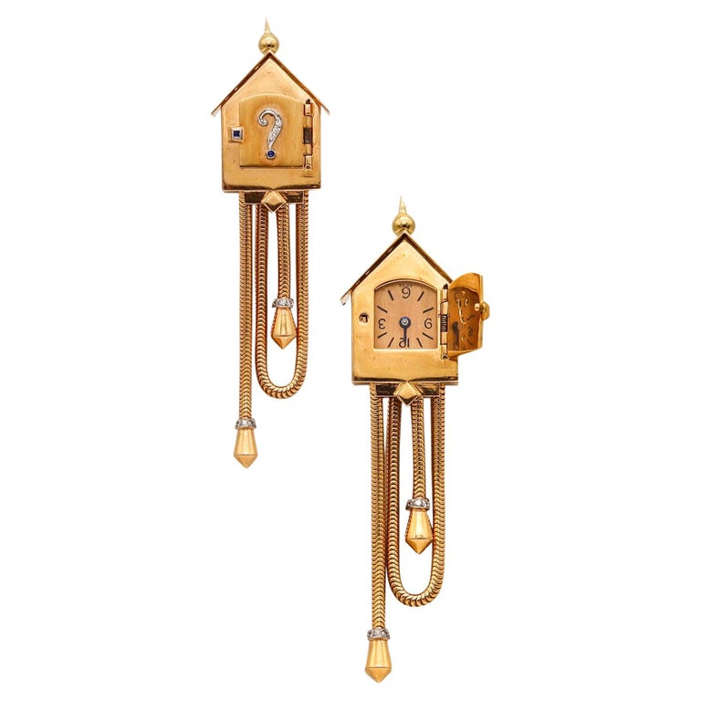UTI Paris 1948 for Eliakim Cairo Lapel Cuckoo Watch in 18kt Gold with ...