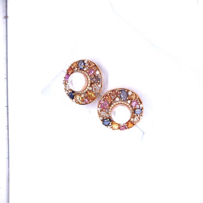 Utopia Rose Gold Pearl Sapphire and Diamond Earrings at 1stDibs
