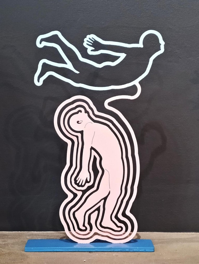 Uwe Pfaff - Small Unique Painted Steel Sculpture "He ain't Heavy" For ...