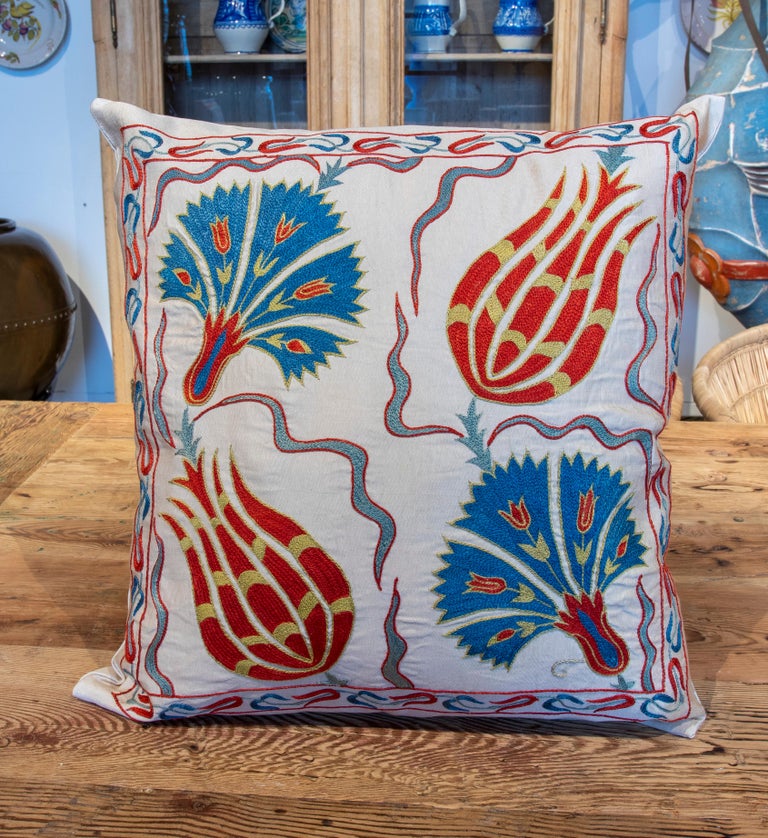 Uzbekistan Suzani Cushion Made of Silk and Cotton Fabric in Bright ...