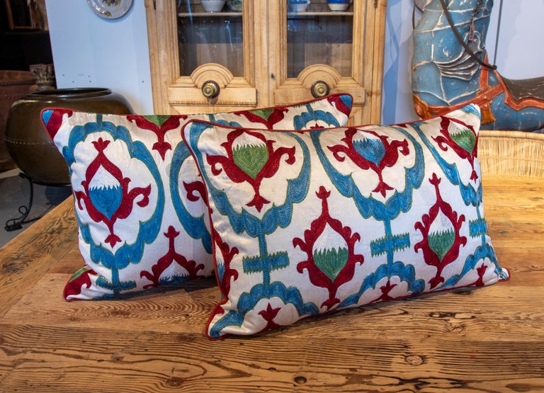 Uzbekistan Suzani Cushion Made of Silk and Cotton Fabric in Bright ...