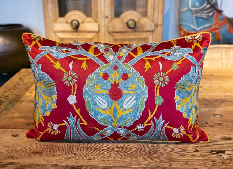 Uzbekistan Suzani Cushion Made of Silk and Cotton Fabric in Bright ...