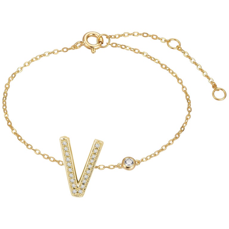 V Initial Bezel Chain Bracelet For Sale at 1stDibs