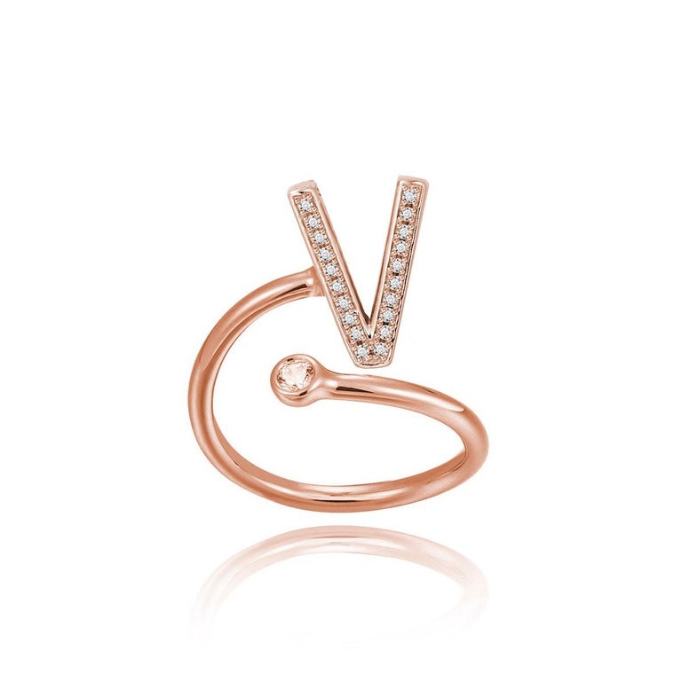 Customizable V Initial Bezel Wire Ring For Sale at 1stDibs
