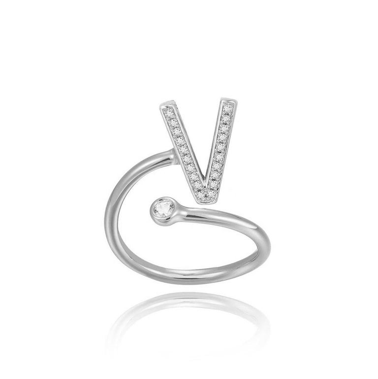 Customizable V Initial Bezel Wire Ring For Sale at 1stDibs
