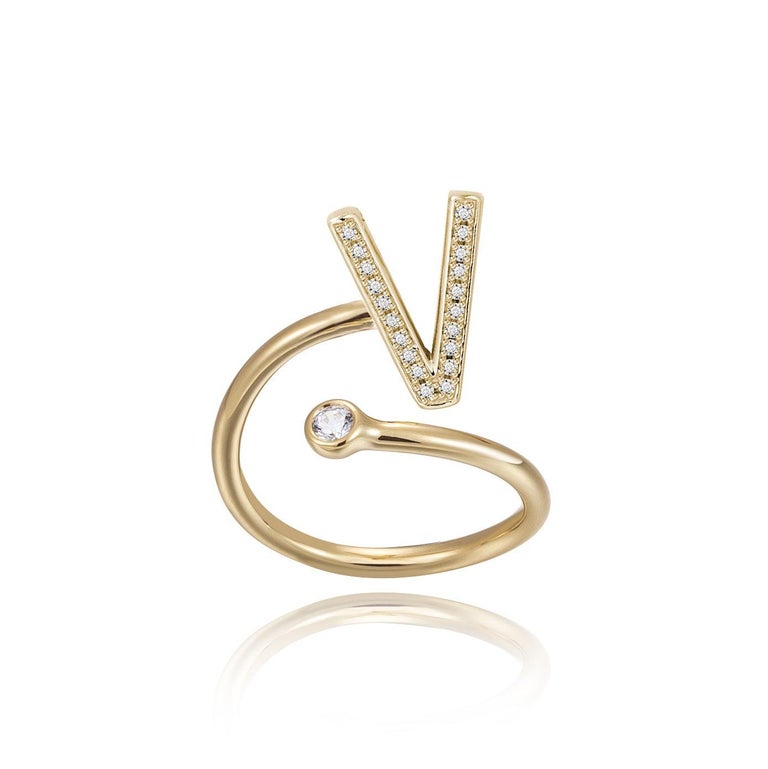 Customizable V Initial Bezel Wire Ring For Sale at 1stDibs