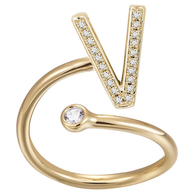 Customizable V Initial Bezel Wire Ring For Sale at 1stDibs