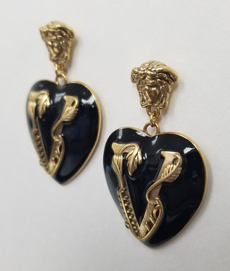 V-Mine Versace Valentine Black Heart Earrings For Sale at 1stDibs