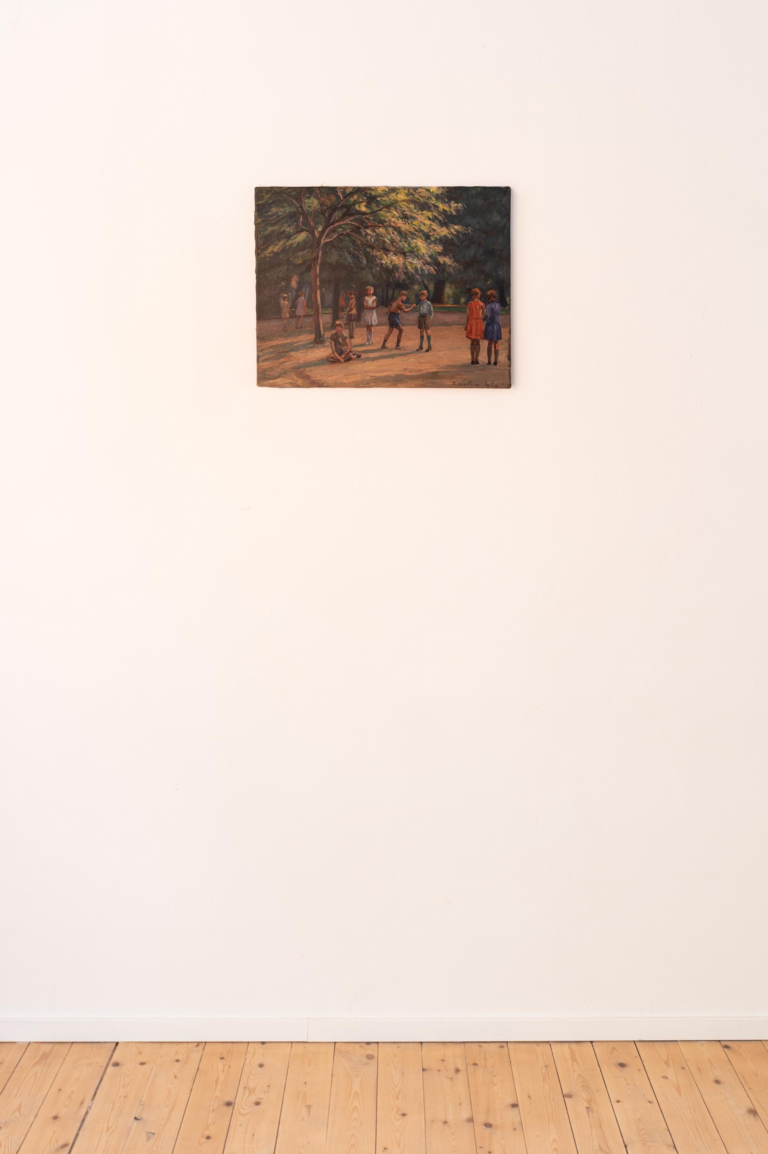 V. Nielsen - Danish oil on canvas painting of children playing in the ...