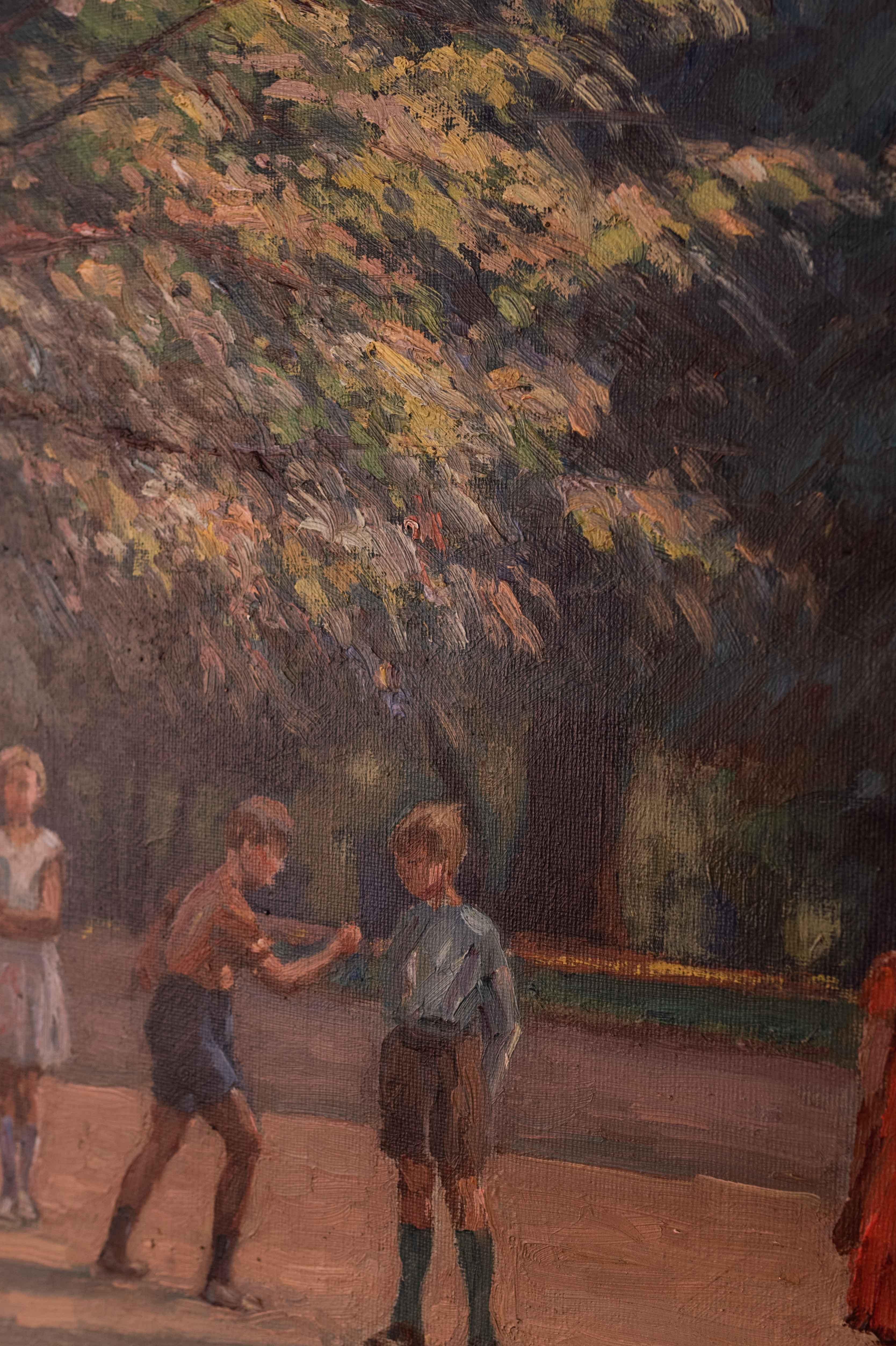 V. Nielsen - Danish oil on canvas painting of children playing in the ...