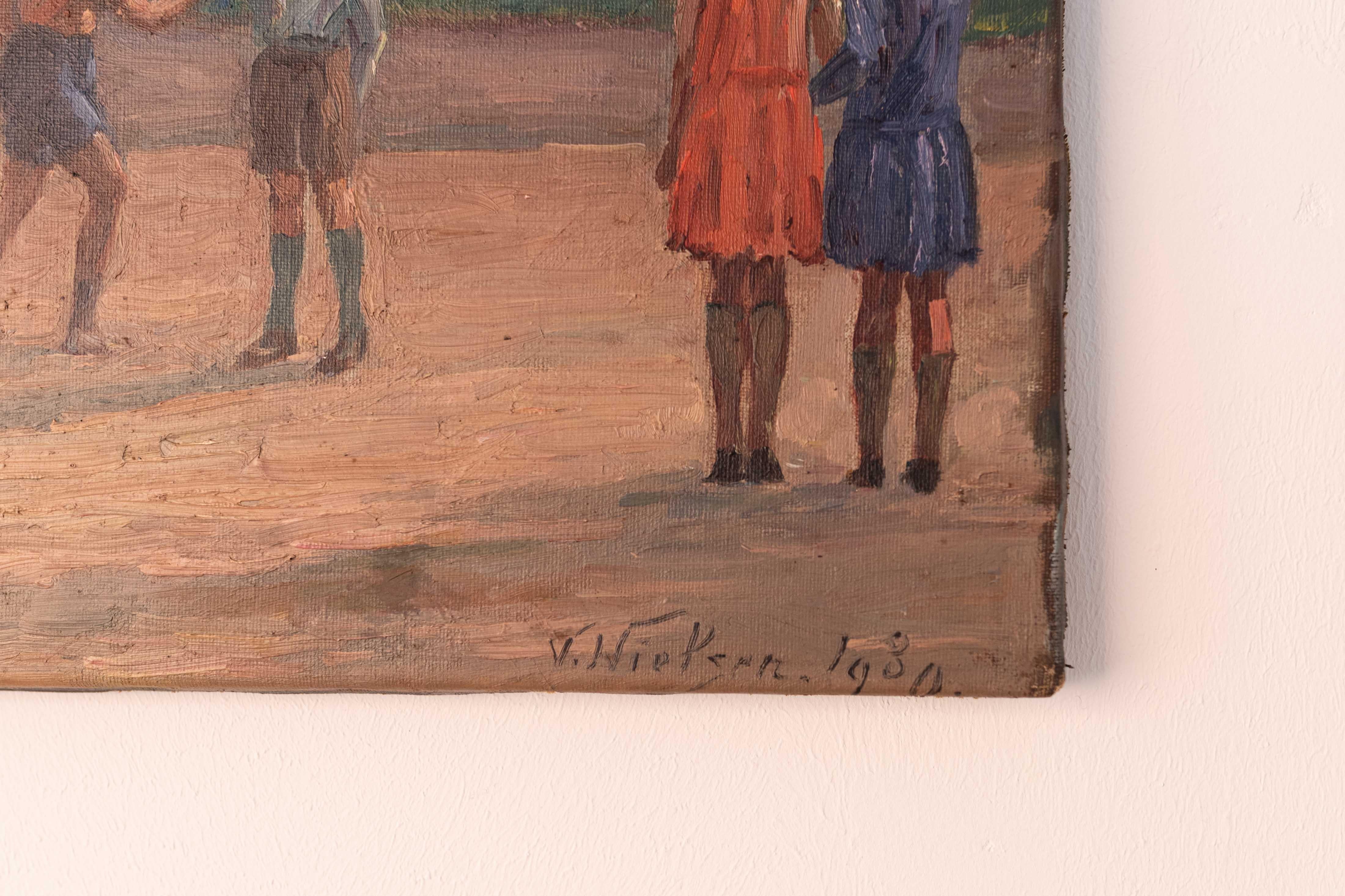 V. Nielsen - Danish oil on canvas painting of children playing in the ...