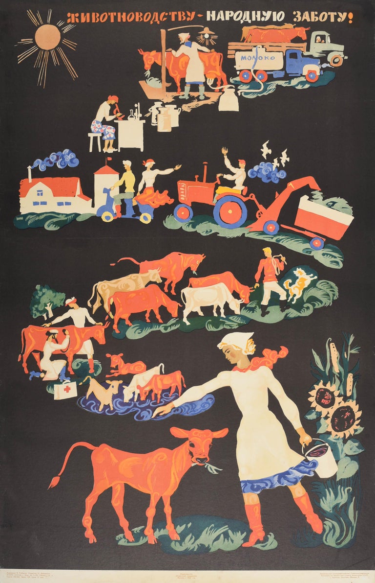 V. Rybakov - Original Vintage Poster Animal Farming USSR National Care ...