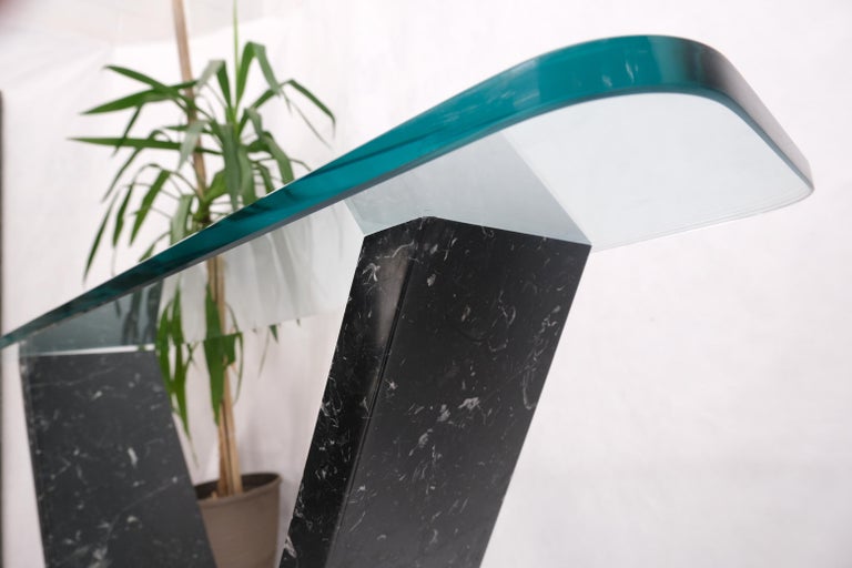 "V" Shape Marble Base Thick Glass Top Modern Custom Design Console ...