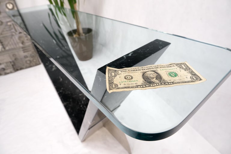 "V" Shape Marble Base Thick Glass Top Modern Custom Design Console ...