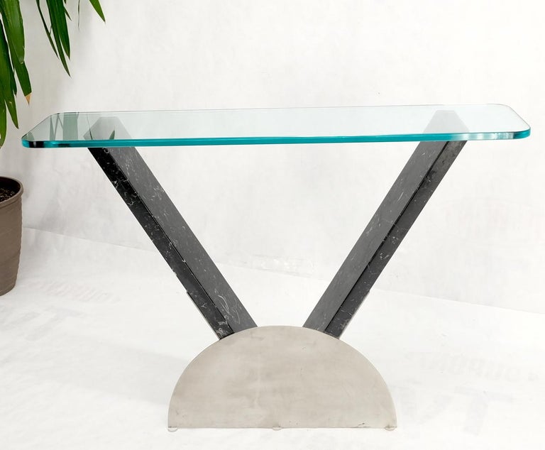 "V" Shape Marble Base Thick Glass Top Modern Custom Design Console ...