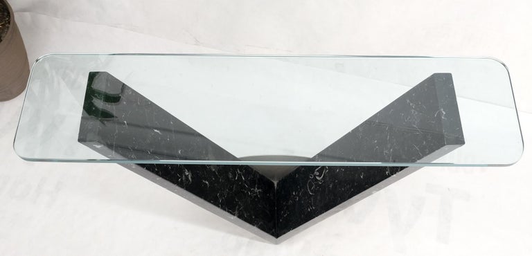 "V" Shape Marble Base Thick Glass Top Modern Custom Design Console ...