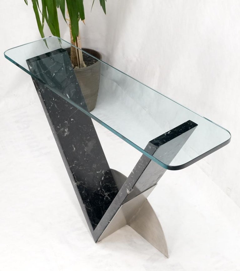 "V" Shape Marble Base Thick Glass Top Modern Custom Design Console ...