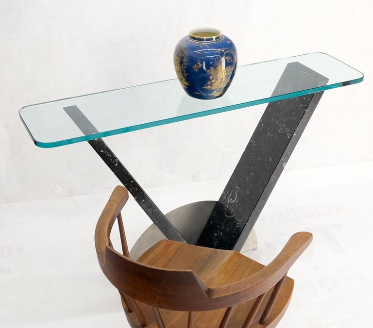 "V" Shape Marble Base Thick Glass Top Modern Custom Design Console ...