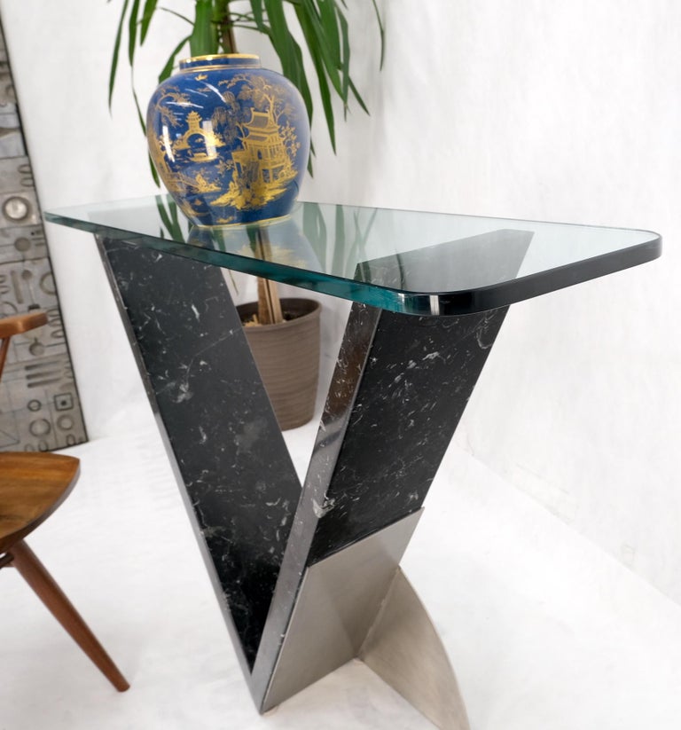 "V" Shape Marble Base Thick Glass Top Modern Custom Design Console ...