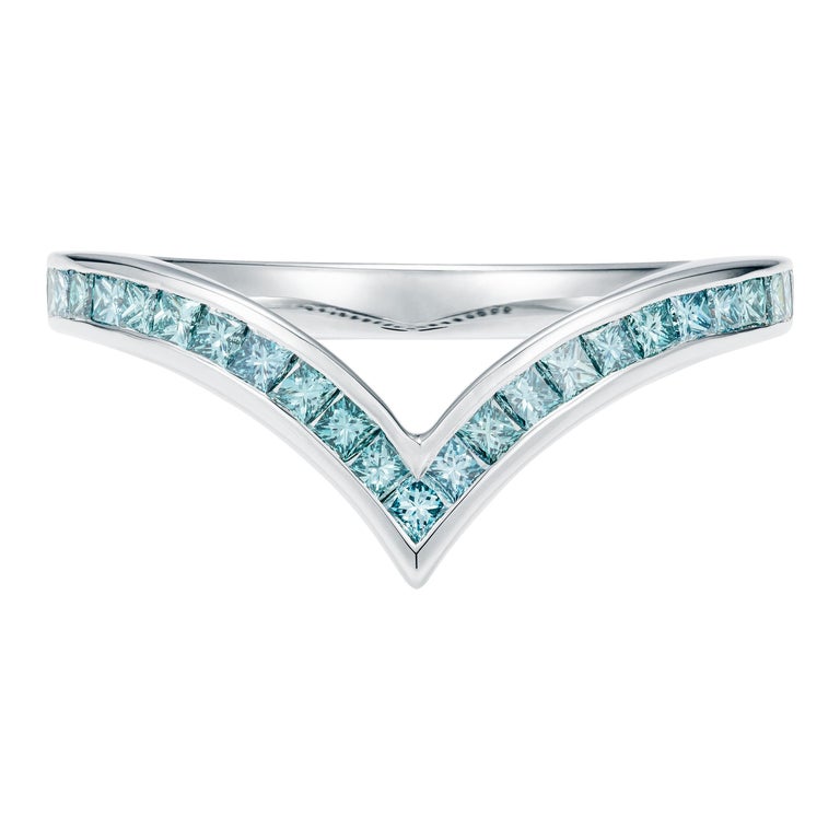 Marcel Salloum V Shaped Sky Blue Princess Cut Diamond Ring For Sale at ...