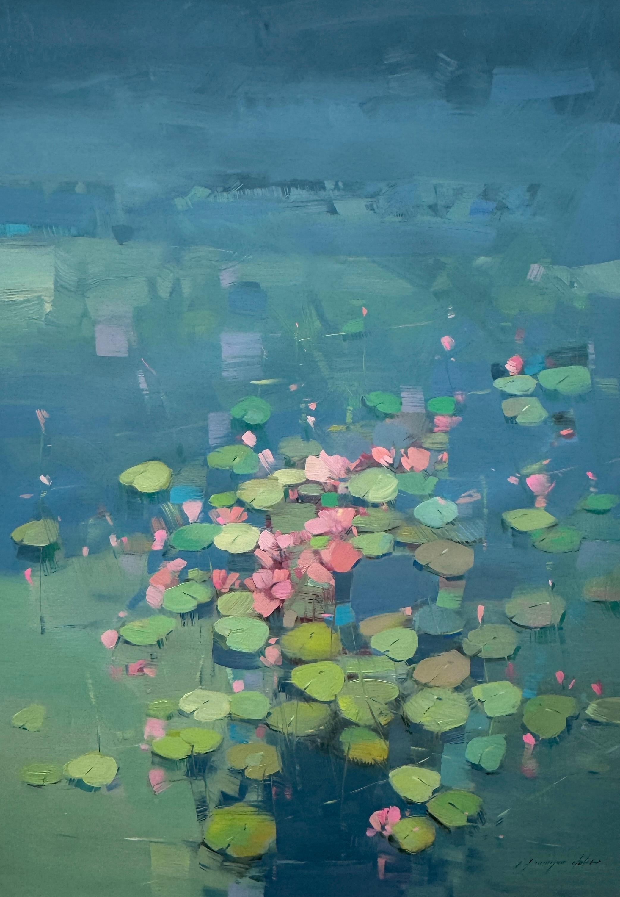 Vahe Yeremyan - Lilies in Indigo Impressionism Original oil Painting ...