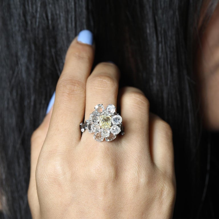 V.A.K Antique 18K Gold Rose Cut Diamonds, Centre Yellow Diamond Lotus ...