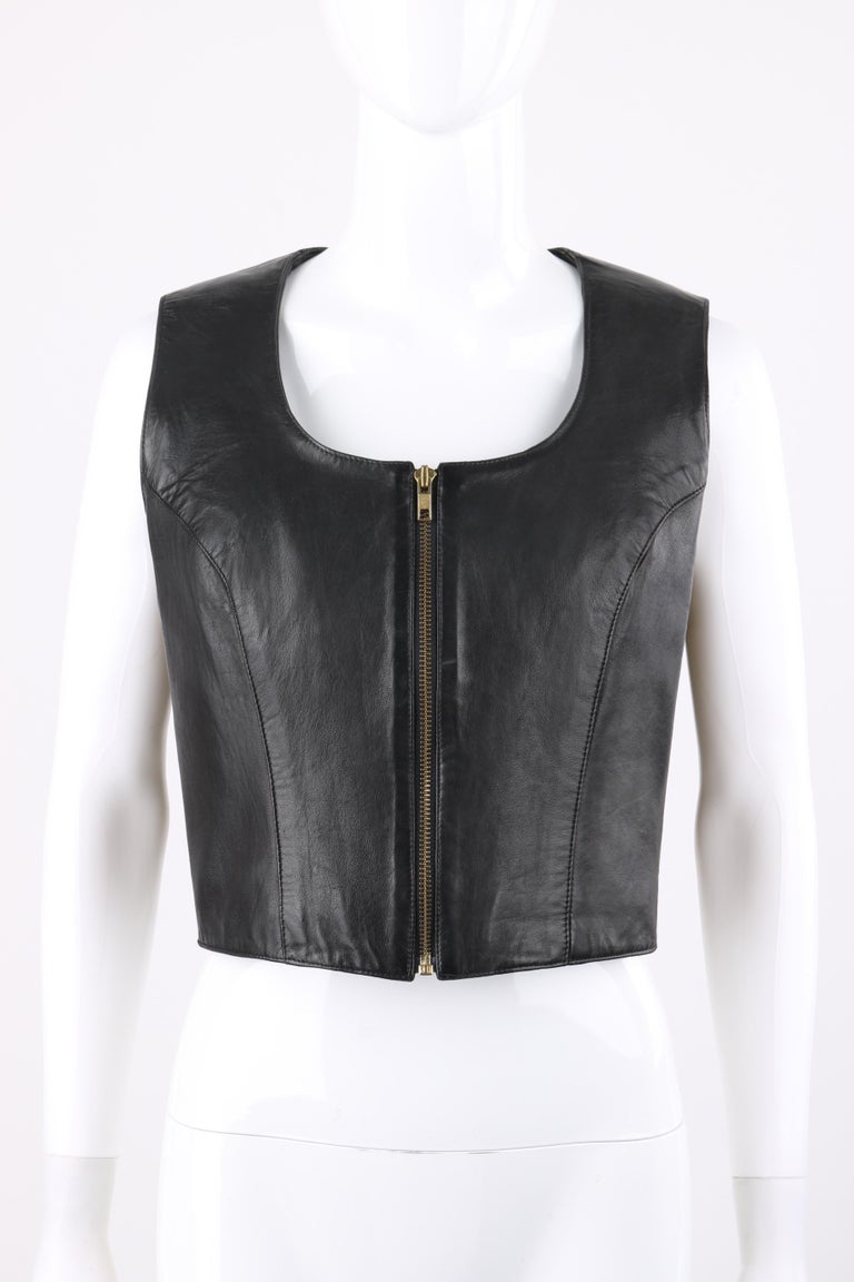 VAKKO Black Leather 2-in-1 Cropped Vest Backpack Pouch RARE For Sale at ...