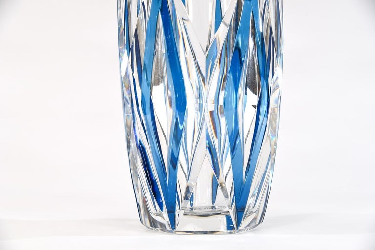 Val Saint Lambert Art Deco Crystal Vase Turquoise Cut to Clear Diamond ...