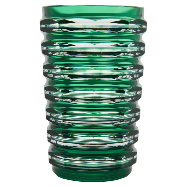 Val Saint Lambert Art Deco Green Crystal Vase Cut-to-Clear, 1950s For ...