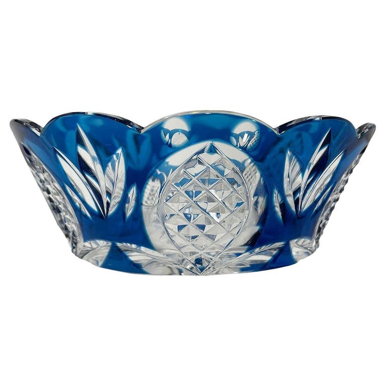 Val Saint Lambert Blue Crystal Bowl, Signed For Sale at 1stDibs
