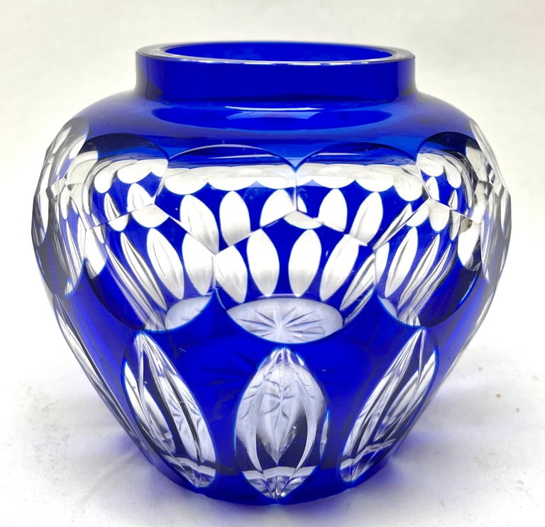 Val Saint Lambert Cobalt Blue Crystal Vase Cut-to-clear, 1950s For Sale ...