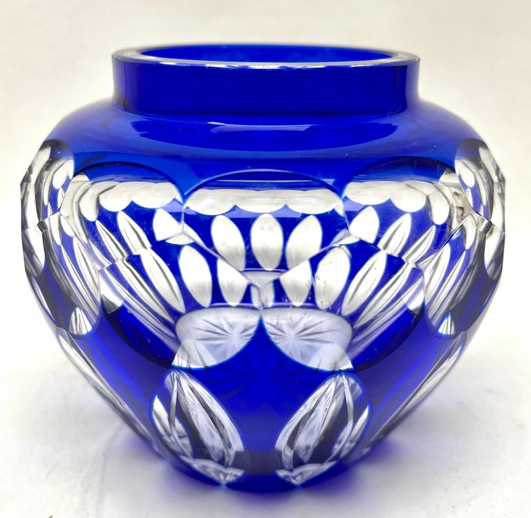 Val Saint Lambert Cobalt Blue Crystal Vase Cut-to-clear, 1950s For Sale ...