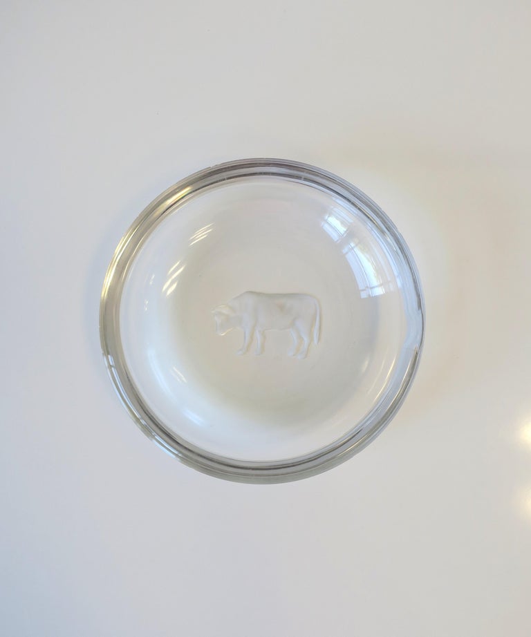 Val Saint Lambert Crystal Bowl Catchall with Animal Steer Bull Rustic ...
