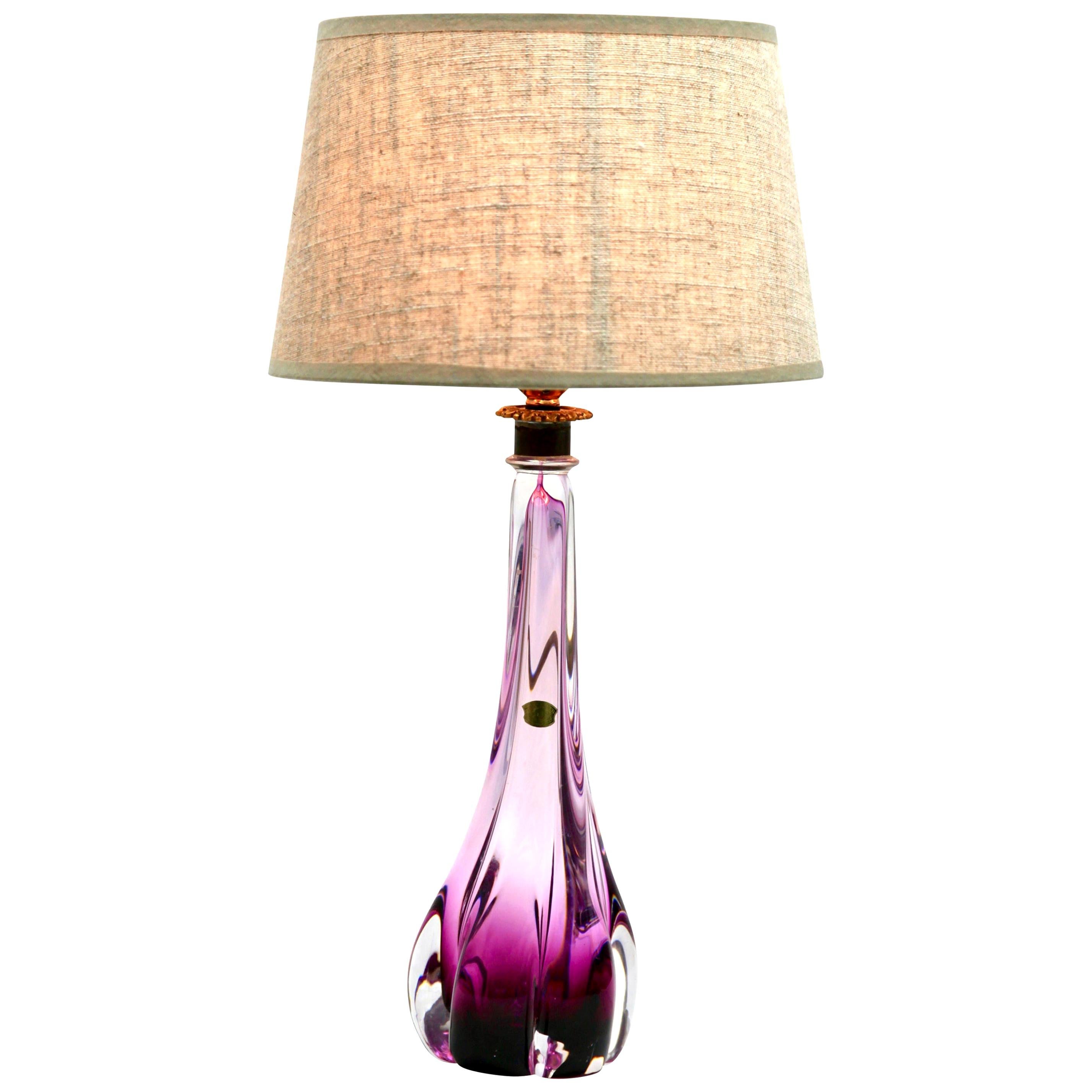Val Saint Lambert Label 'Twisted Light' Crystal Glass Table Lamp, 1950s ...
