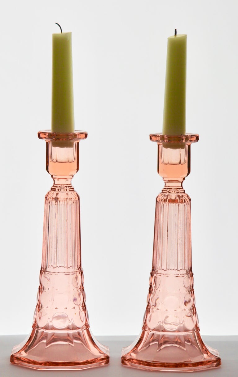 Val Saint Lambert Luxval Pair of Art Deco Candlesticks by Charles ...