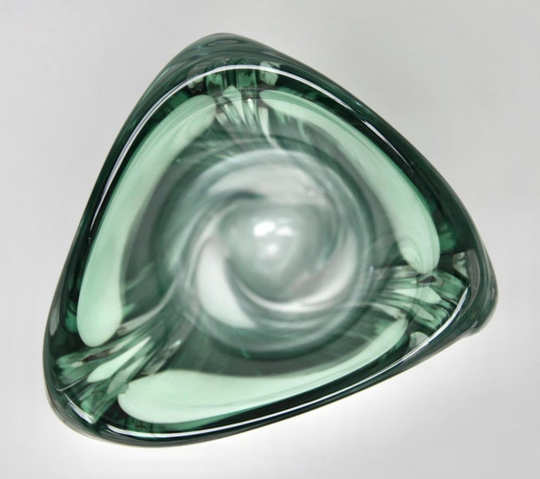 Val Saint Lambert Sculpted Crystal Vase Green with Sommerso Core ...